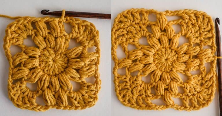 How to Crochet A Puff Star Granny Square - Free & Easy