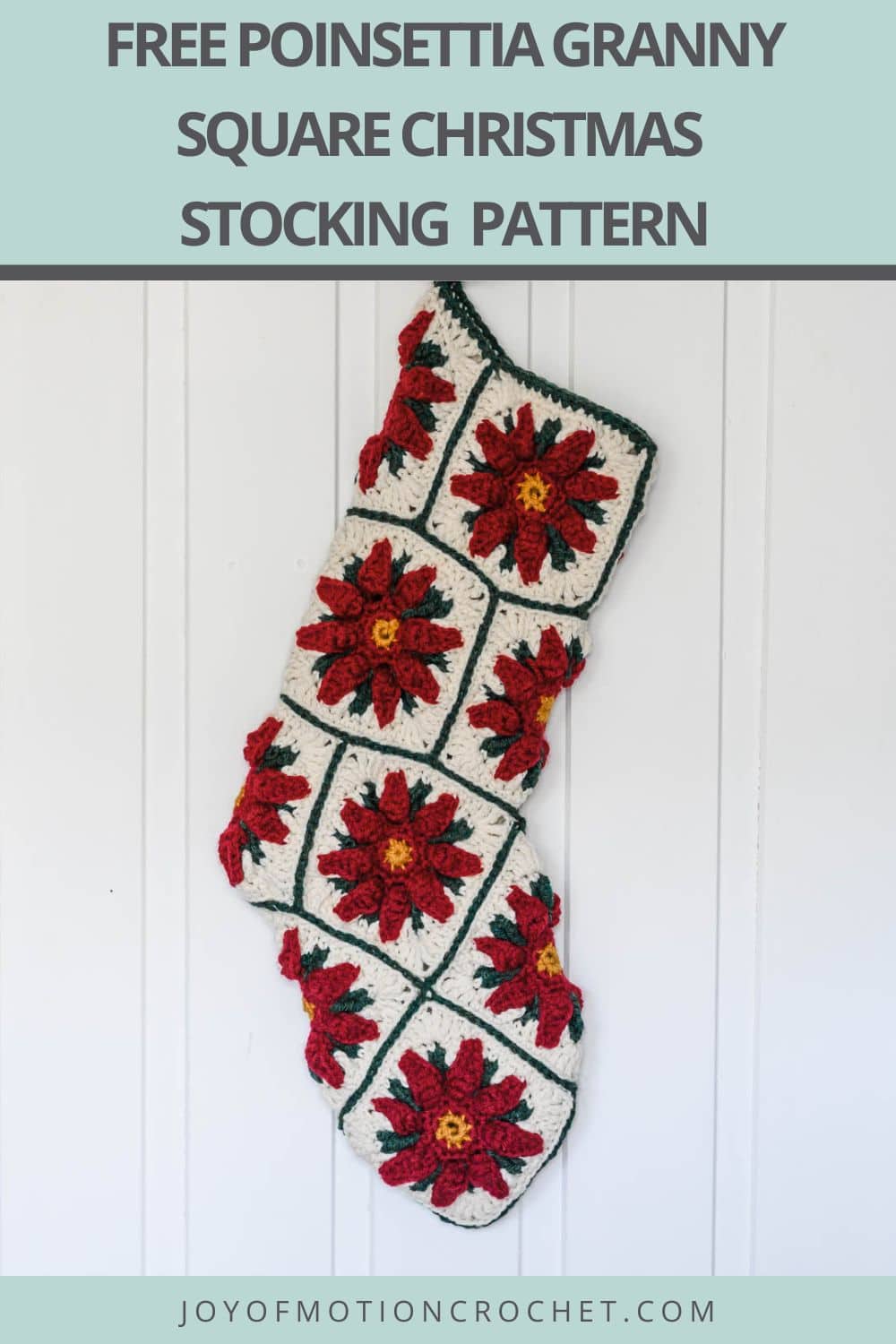Poinsettia Granny Square Christmas Stocking - Easy